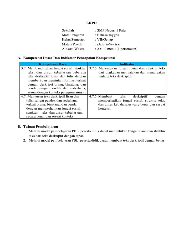 LKPD Descriptive Text | PDF | Seni & Disiplin Bahasa