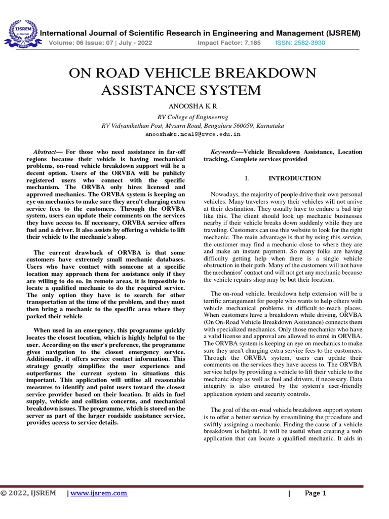 On-Road Vehicle Breakdown Assistance | PDF | Graphics Processing Unit ...