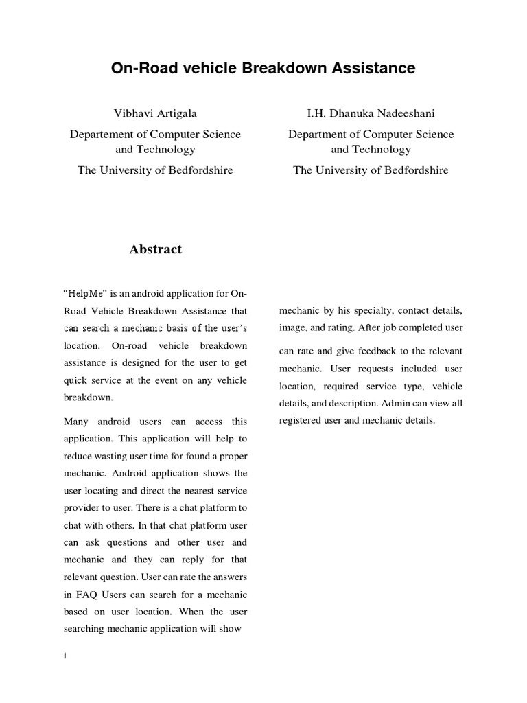 Android App for Vehicle Breakdown Help | PDF | Technology & Engineering