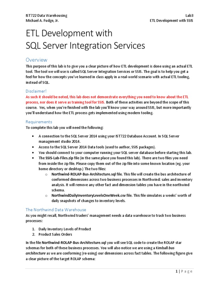 Lab3 ETL Development With SSIS | PDF | Microsoft Sql Server | Data Warehouse