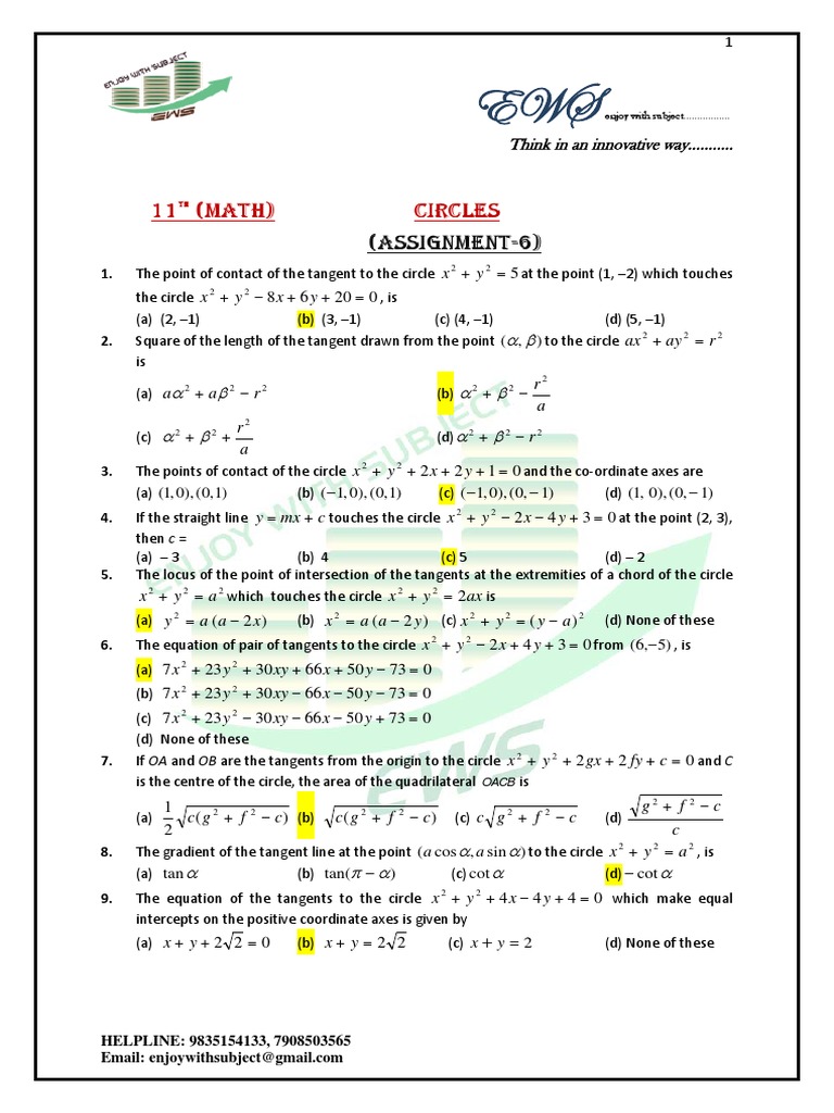 11th Grade Math Circles Assignment | PDF | Circle | Euclidean Geometry