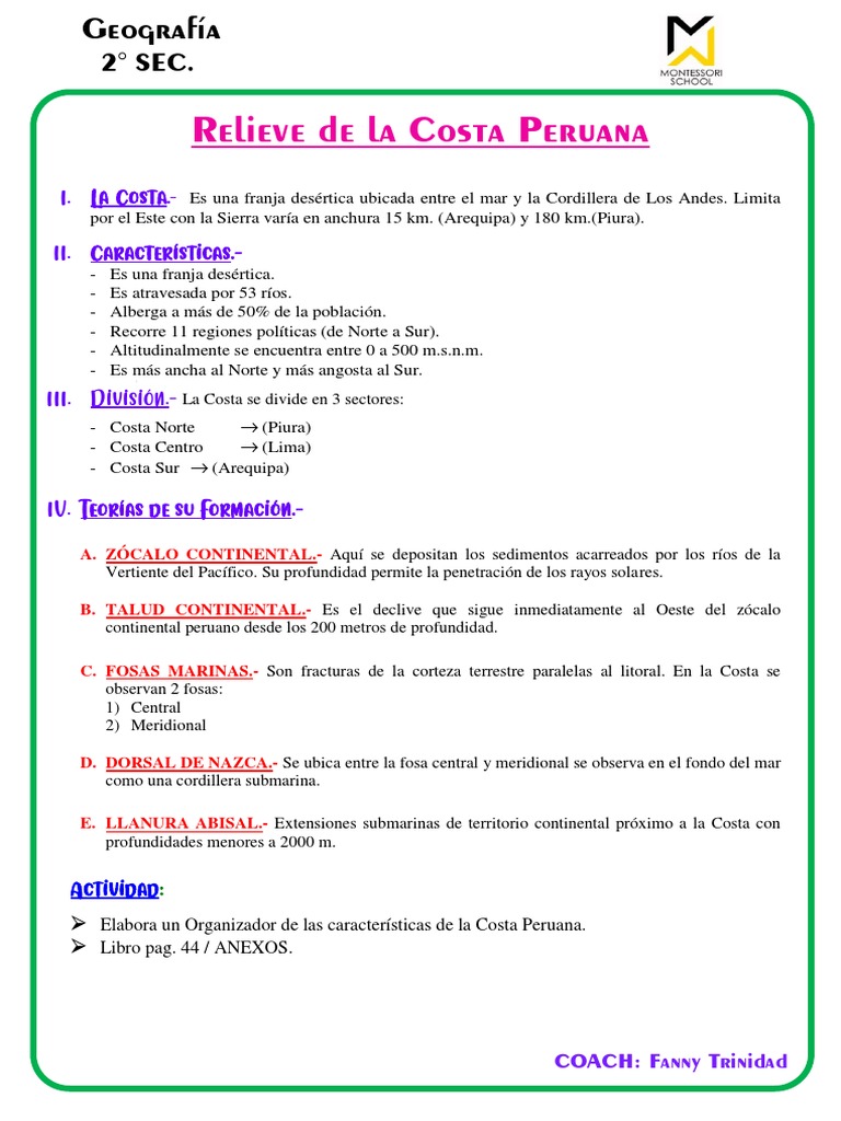 Geografia 2° Sec - Relieve de La Costa Peruana | PDF