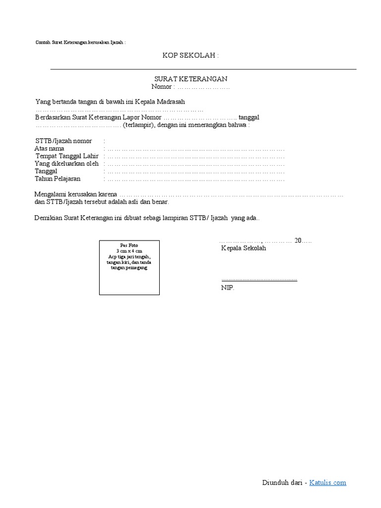 Contoh Surat Keterangan Kerusakan Ijazah | PDF | Olahraga & Rekreasi | Griya & Taman