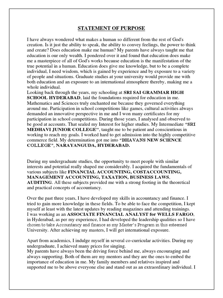 Sop Sample | PDF | University | Accounting