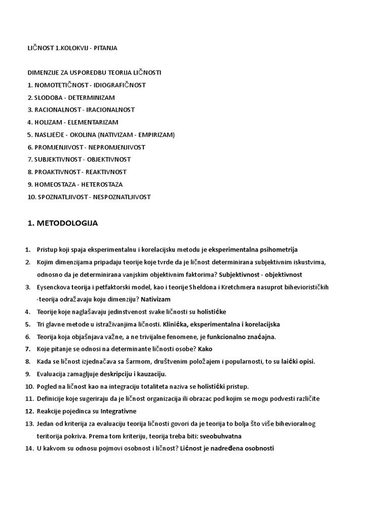 LIČNOST Sve Ispit | PDF