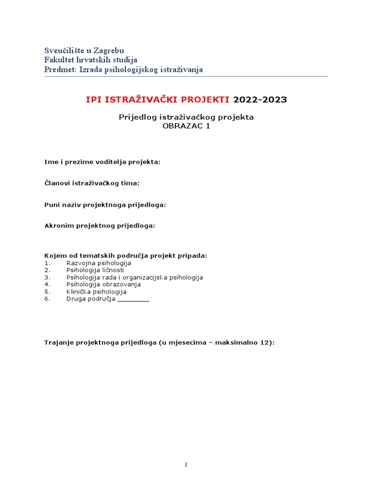 IPI - Obrazac 1.2023 - Glavni Obrazac | PDF
