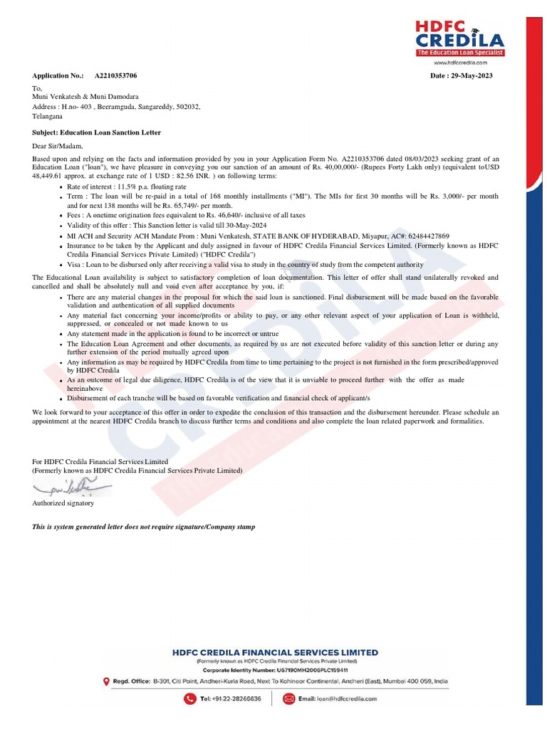 sanction letter-A2210353706 (1) | PDF | Signature | Loans