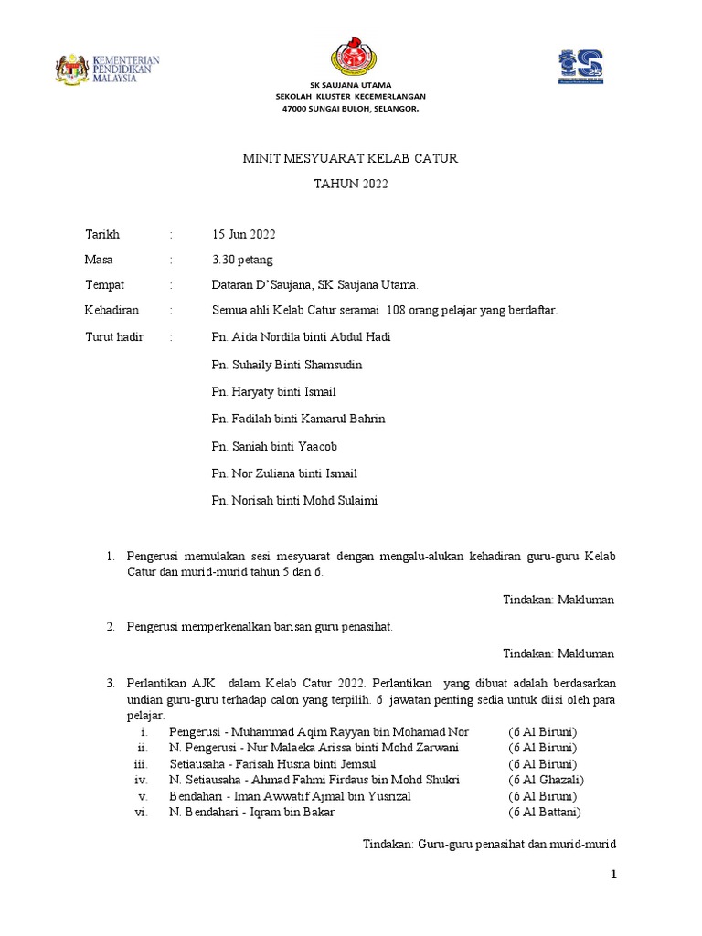 2. minit mesyuarat kelab catur | PDF