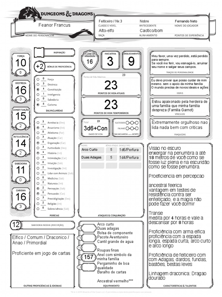 Ficha Oficial D&D 5E Editável | PDF