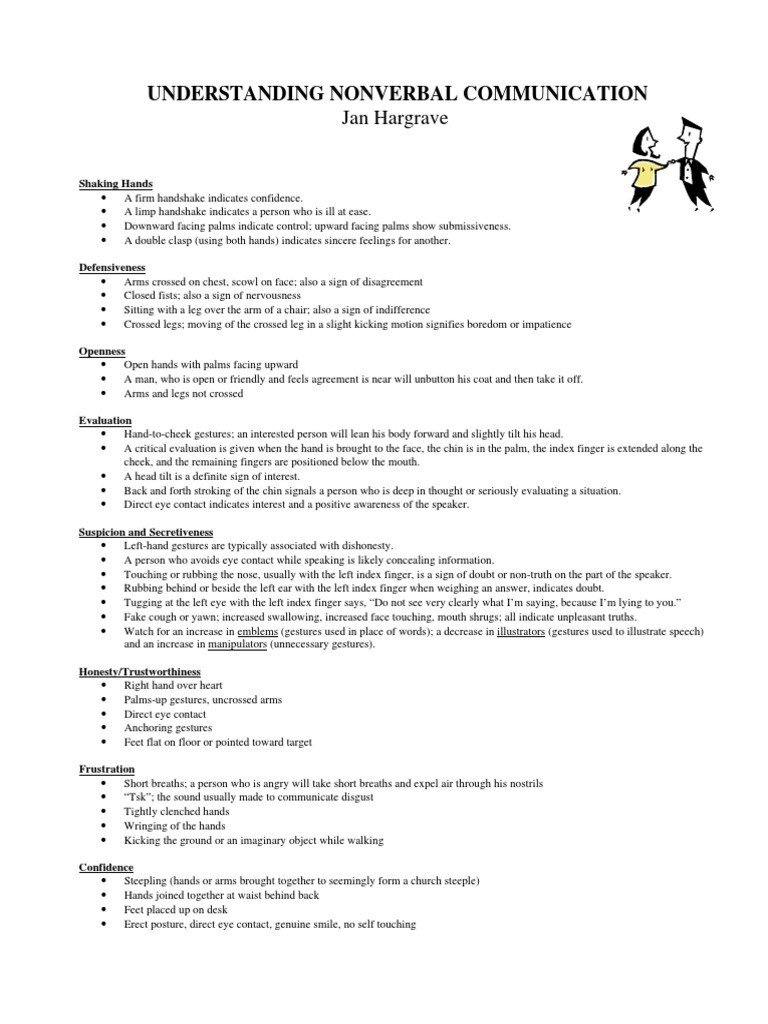 Reading Body Language Handout | PDF | Body Language | Nonverbal ...