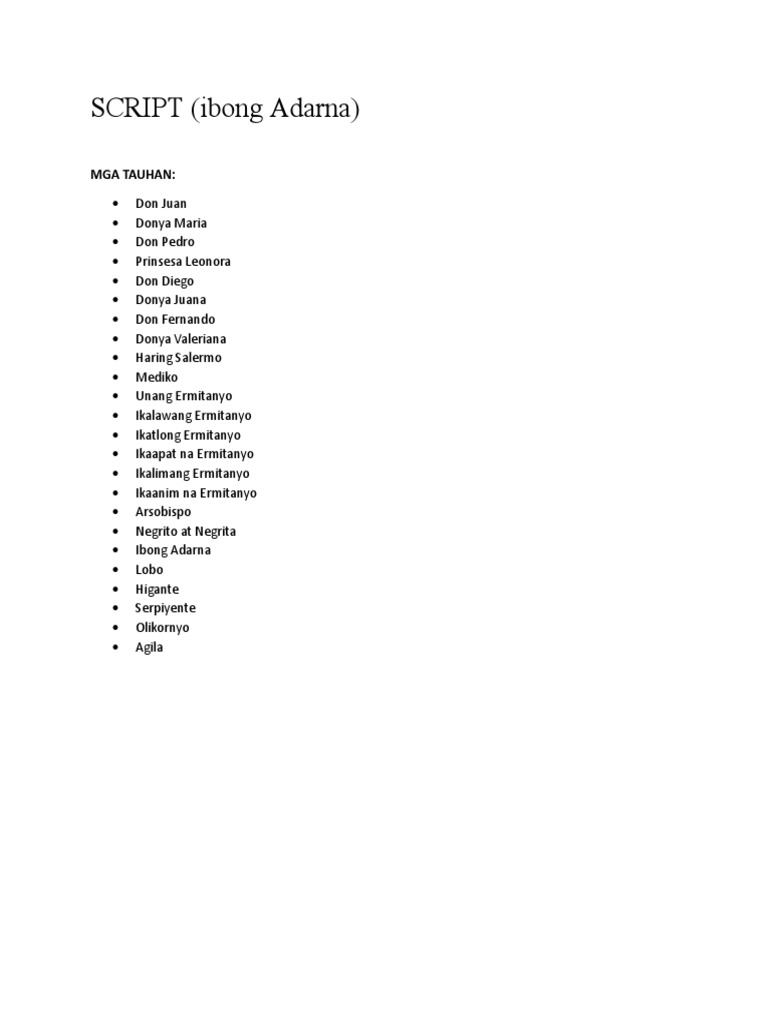 Ibong Adarna Script Pdf