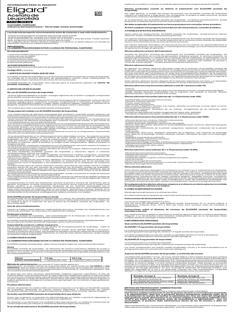 Eligard-75mg-225mg Prospecto Pacientes Raffo | PDF | Efecto adverso ...