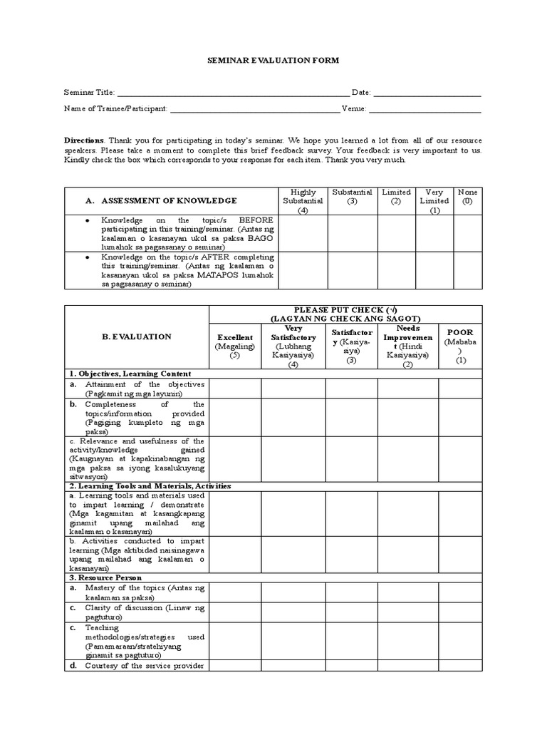 Seminar Evaluation Form 1 | PDF | Cognitive Science | Learning