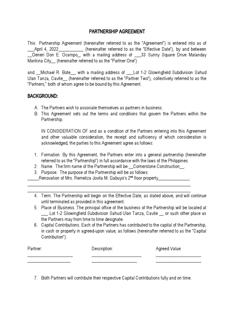 Partnership Agreement | PDF | Partnership | Audit