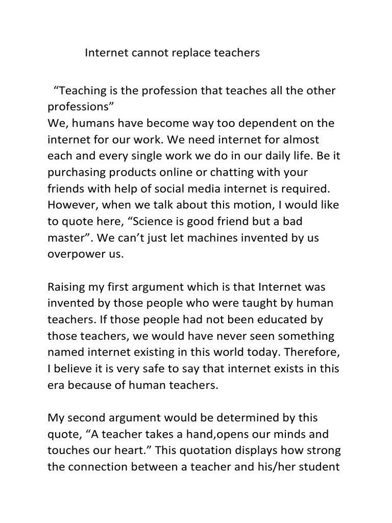 Internet Cannot Replace Teachers (For) | PDF
