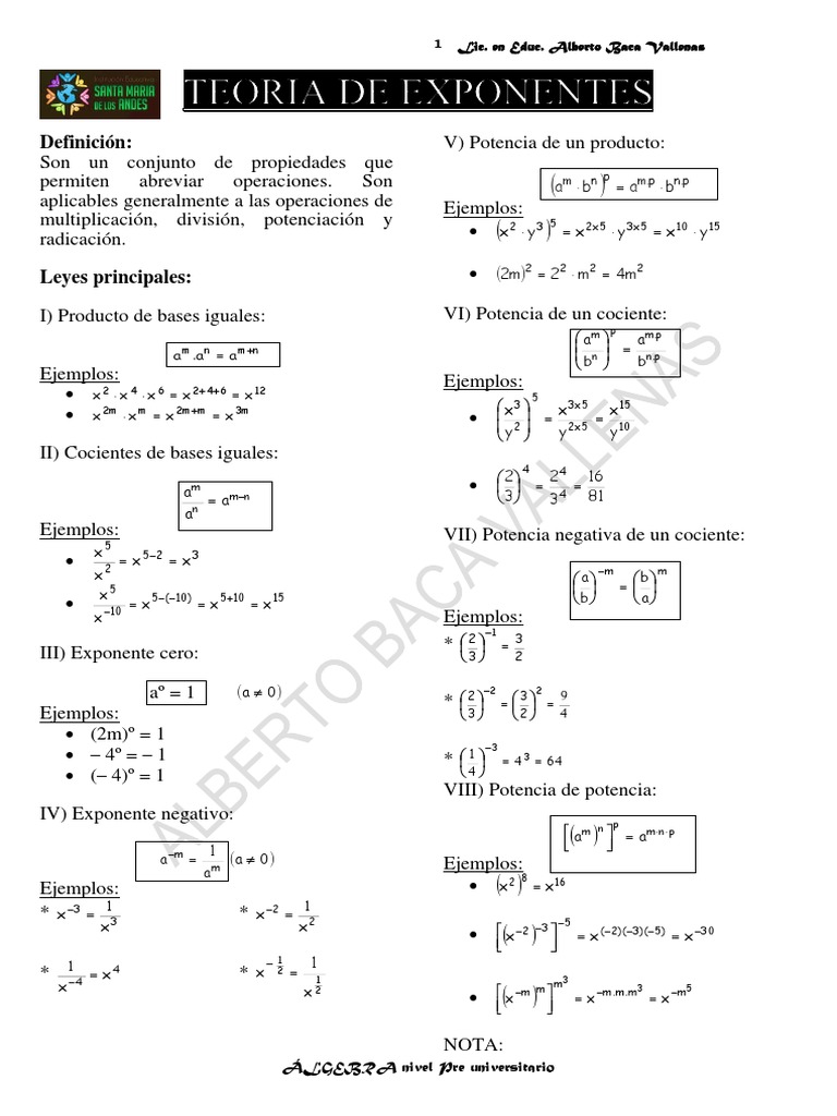 Teoria de Exponentes - 2do Sec - Prof Alberto Baca Vallenas | PDF ...