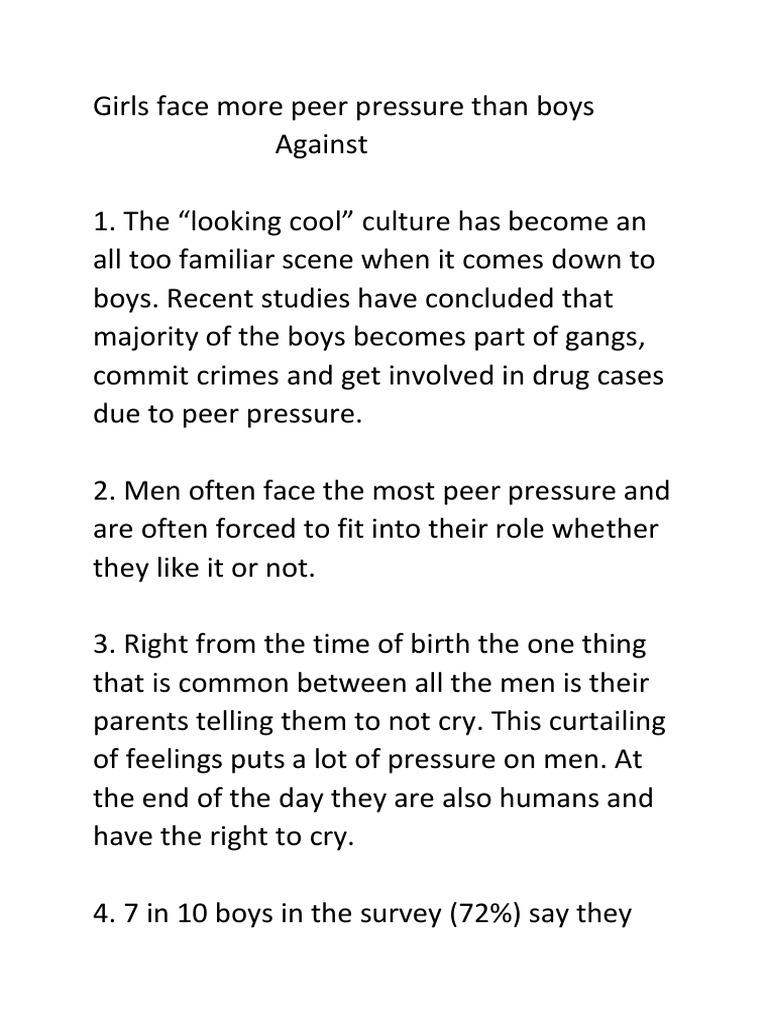 Girls Face More Peer Pressure Than Boys (Against) | PDF