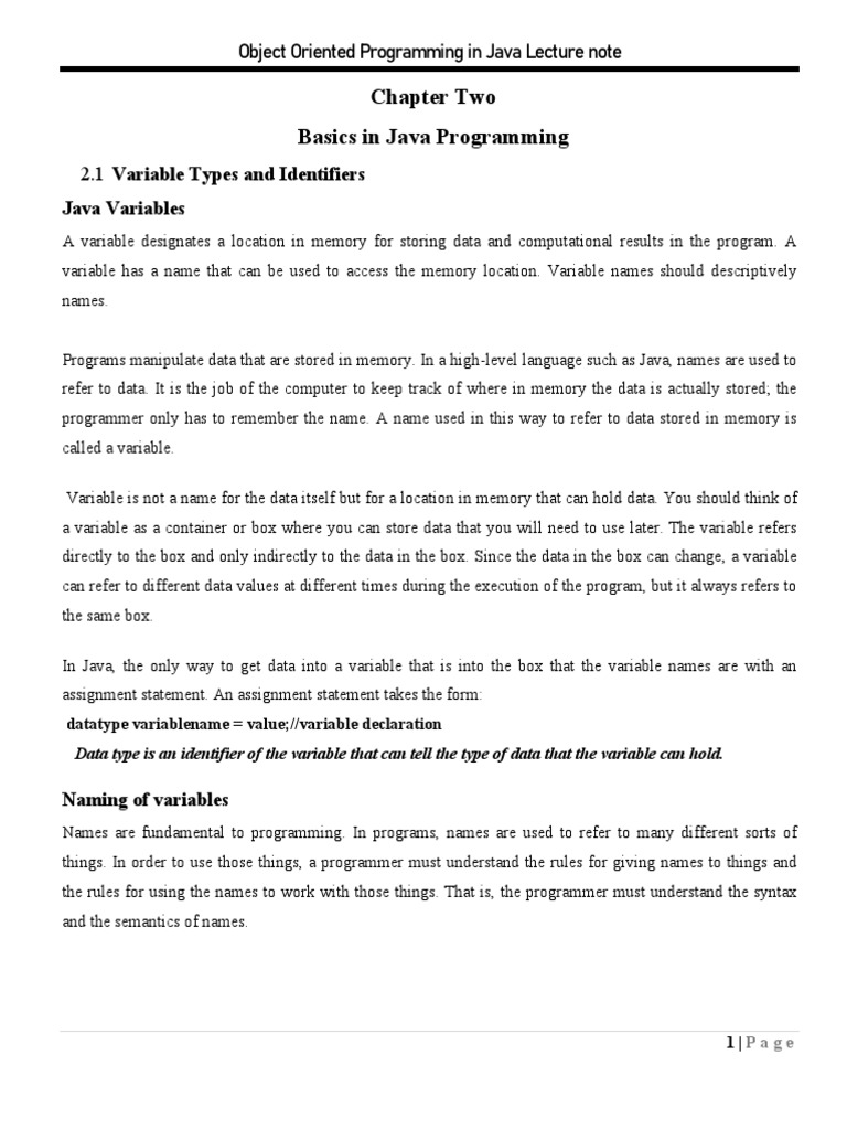 OOP Chapter 2 | PDF | Variable (Computer Science) | Data Type