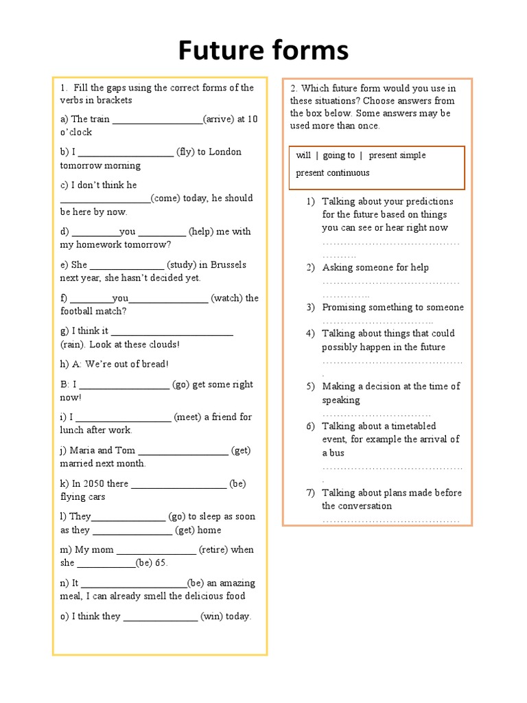 Future Forms Will Going To Might Present Continuou Grammar Drills ...