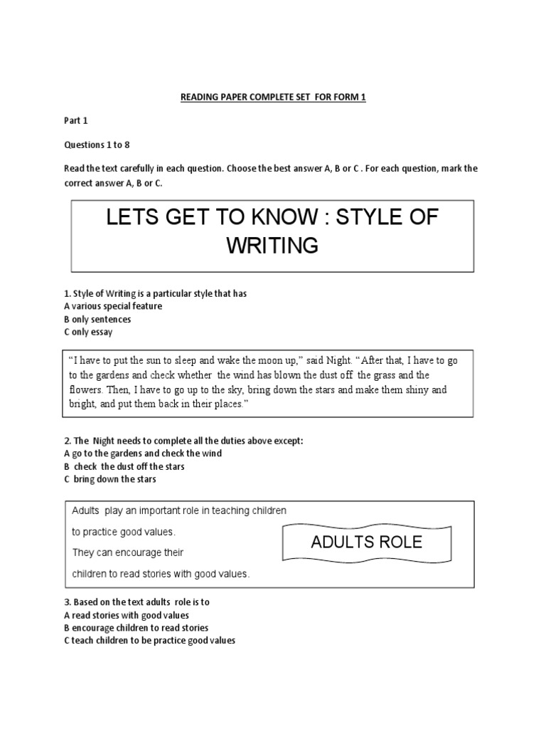 Form 1 Reading Paper Practice Set | PDF | Aquarium | Video Games