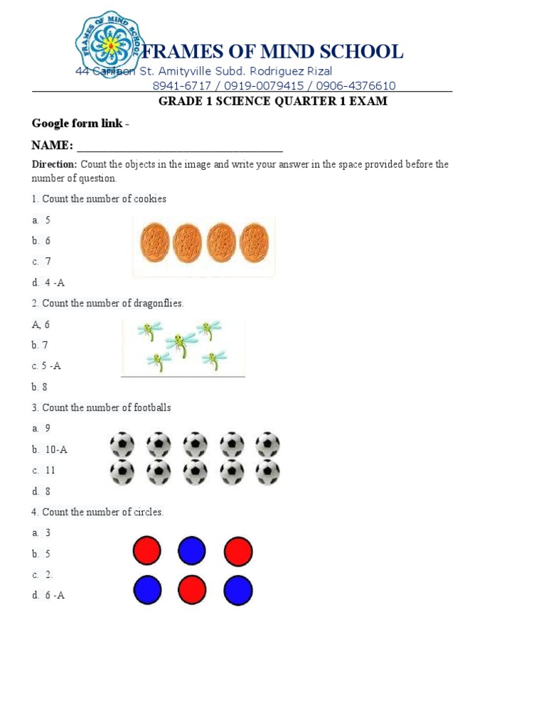 Grade 1 Math Exam: 1st Quarter | PDF | Elementary Geometry | Geometric ...