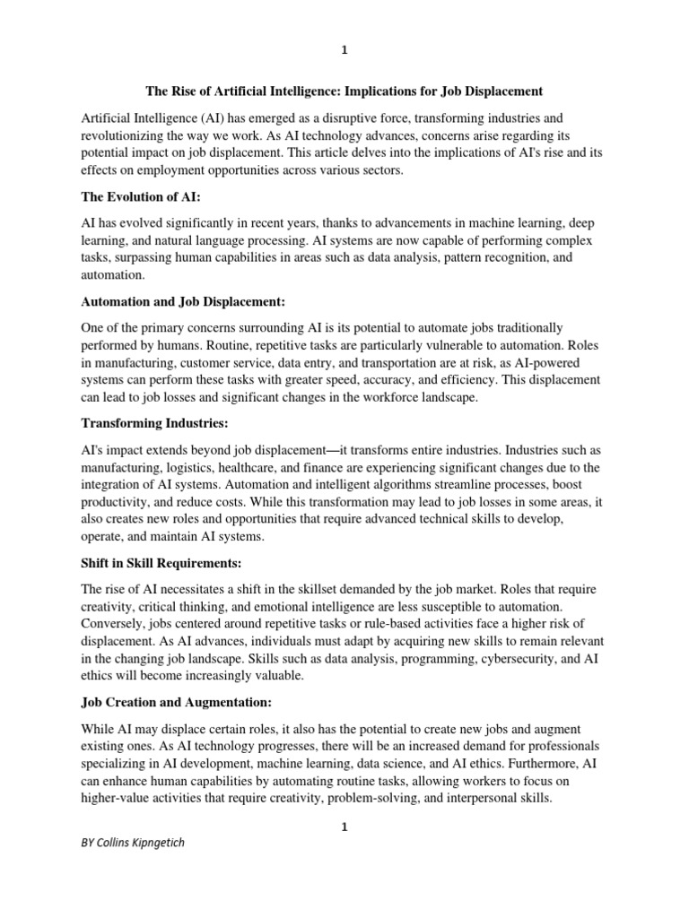 The Rise of Artificial Intelligence Implications For Job Displacement ...