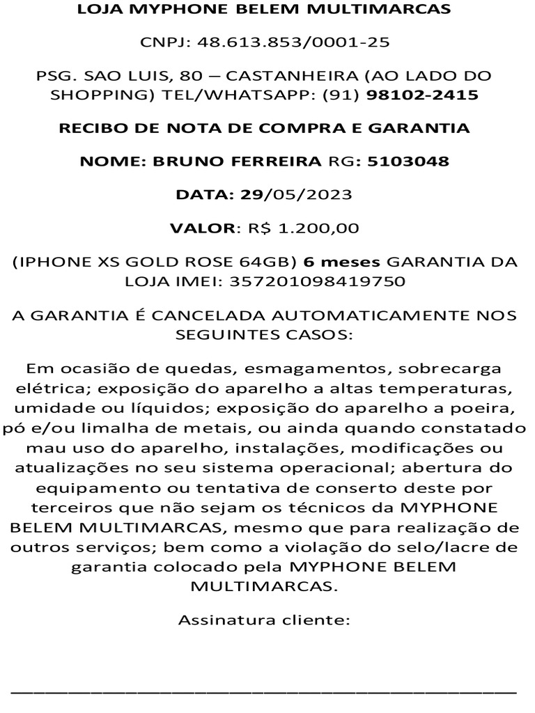 Nota de Aparelho | PDF