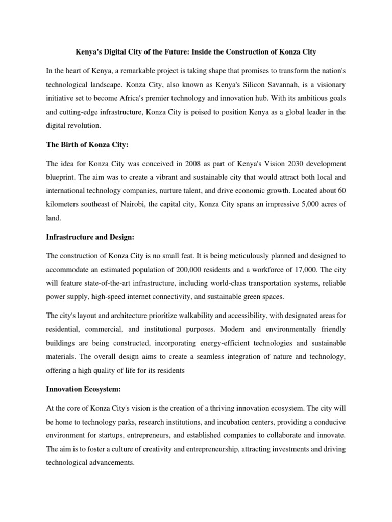 Konza City: Kenya's Digital Future Hub | PDF | Sustainability | Innovation