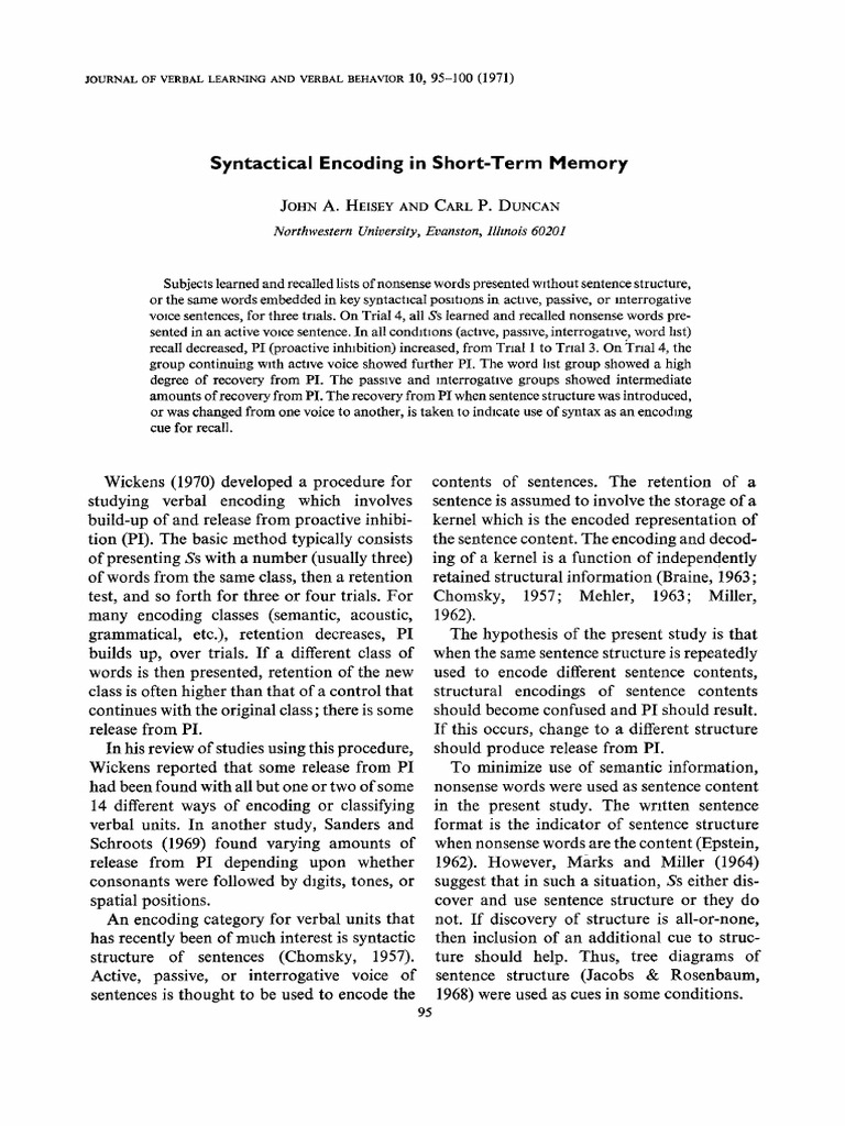 Syntactical Encoding in Short Term Memor | PDF | Recall (Memory) | Syntax