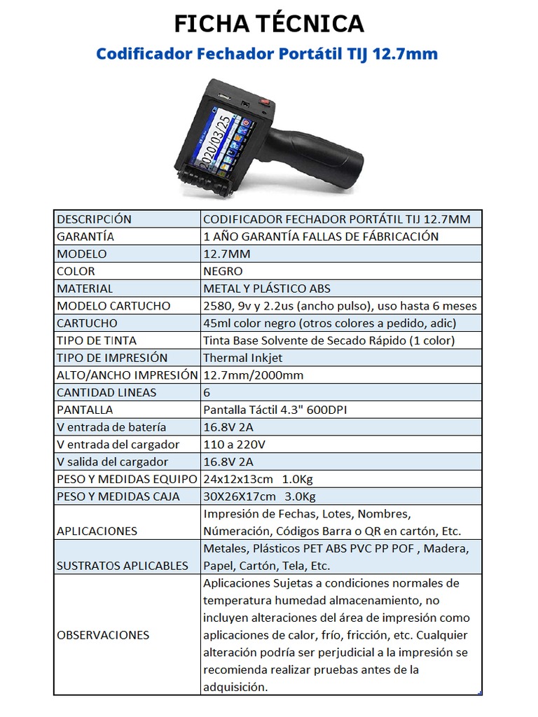 Ficha Tecnica Codificador | PDF