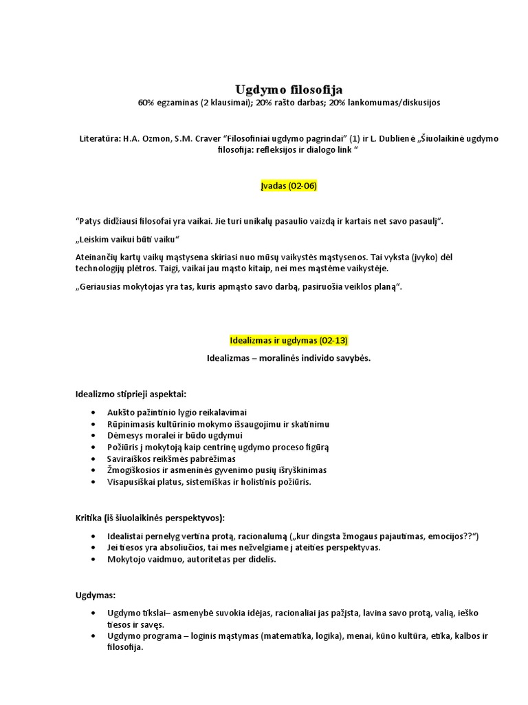 Ugdymo Filosofija | PDF