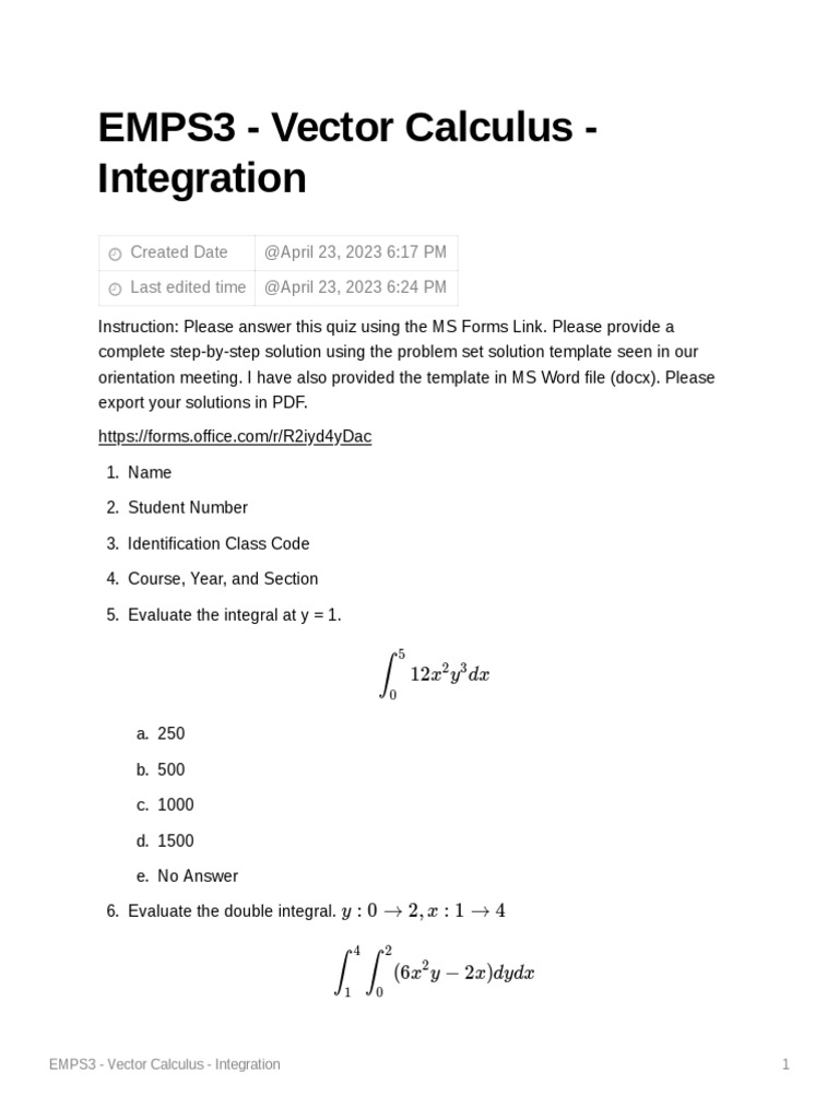 EMPS3 - Vector Calculus - Integration | PDF | Integral | Sphere