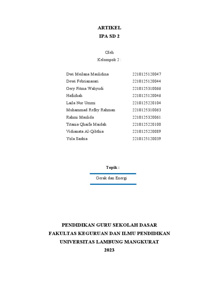 Artikel Ipa SD 2 (Gerak & Energi) | PDF