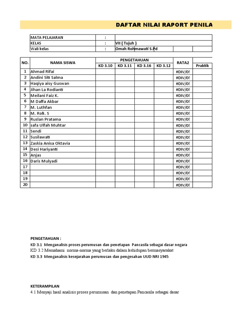 Format Nilai Pat-1 | PDF