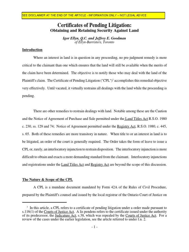 Certificates of Pending Litigation | PDF | Lawsuit | Legal Remedy