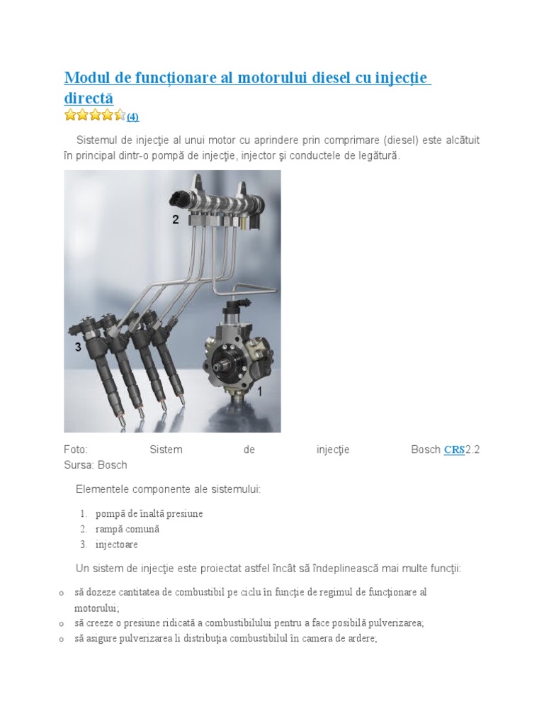 Modul de Funcționare Al Motorului Diesel Cu Injecţie Directă | PDF