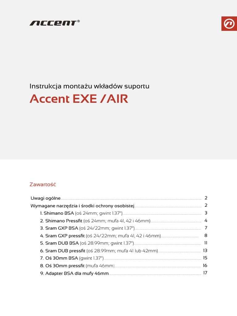2022 Instrukcja Montażu Wkładów Suportu Accent | PDF