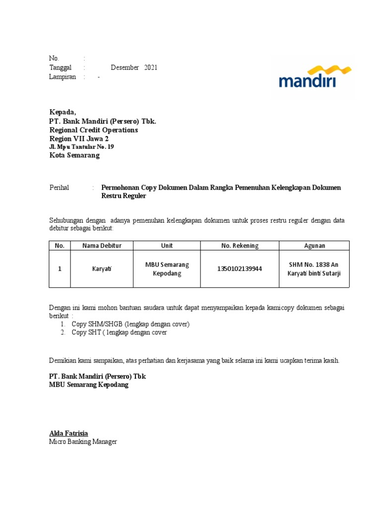 Surat Permohonan SKMHT APHT SHT Ke RCO | PDF