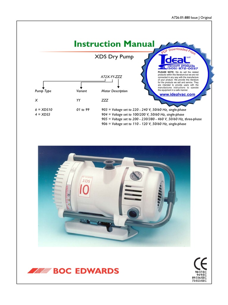 Edwards XDS10 XDS5 Dry Scroll Vacuum Pump Users Manual | PDF | Pump | Ac Power Plugs And Sockets
