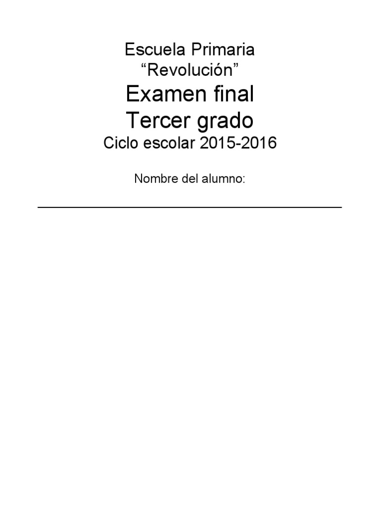 Examen Final Tercer Grado Primaria | PDF
