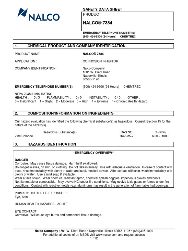 NALCO® 7384: Safety Data Sheet | PDF