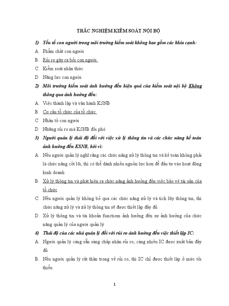 Trắc nghiệm KSNB 2 | PDF