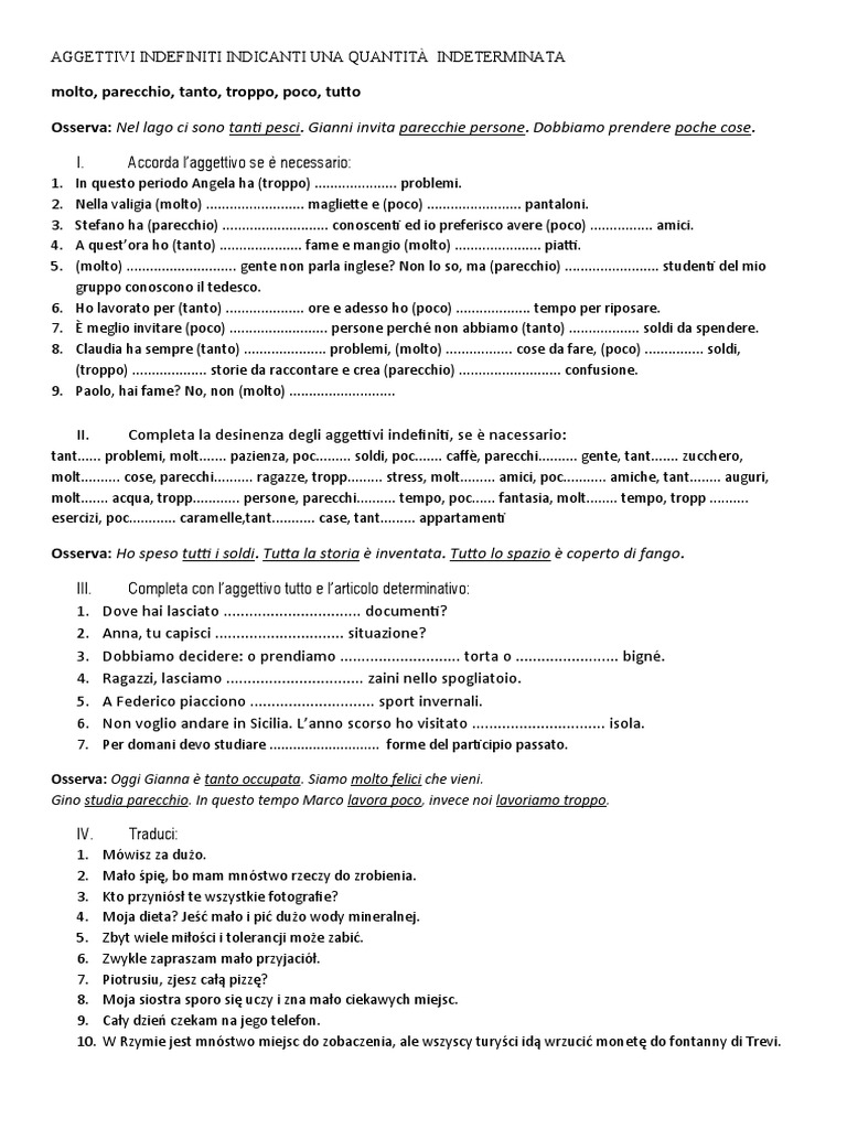 Gli Aggettivi - Quantita Indeterminata | PDF