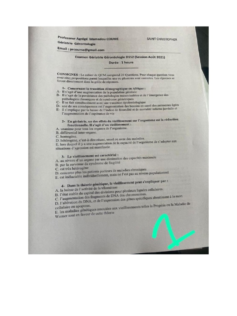 QCM Geriatrie I.M 2021 | PDF