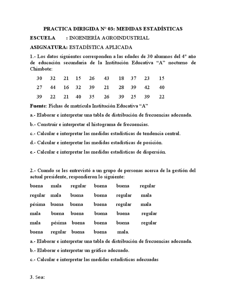 Practica Dirigida #03 Medidas Estadísticas | PDF