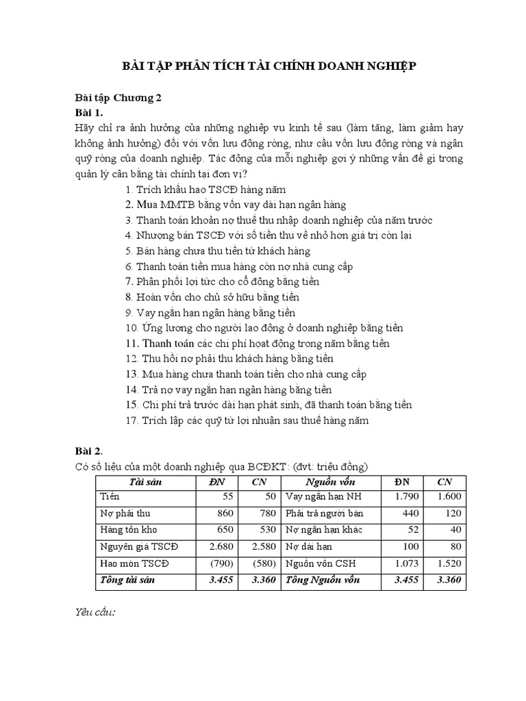 Bai Tap Phan Tich Tai Chinh 2021 | PDF