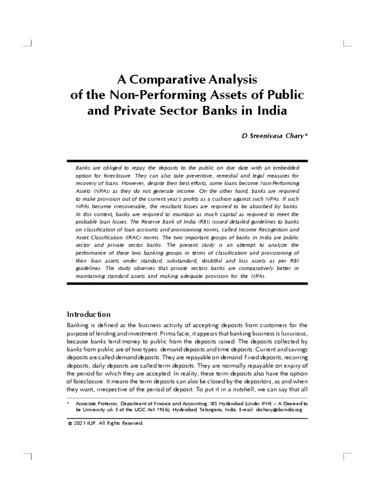 A Comparative Analysis of The Non-Performing Assets of Public and Private Sector Banks in India ...