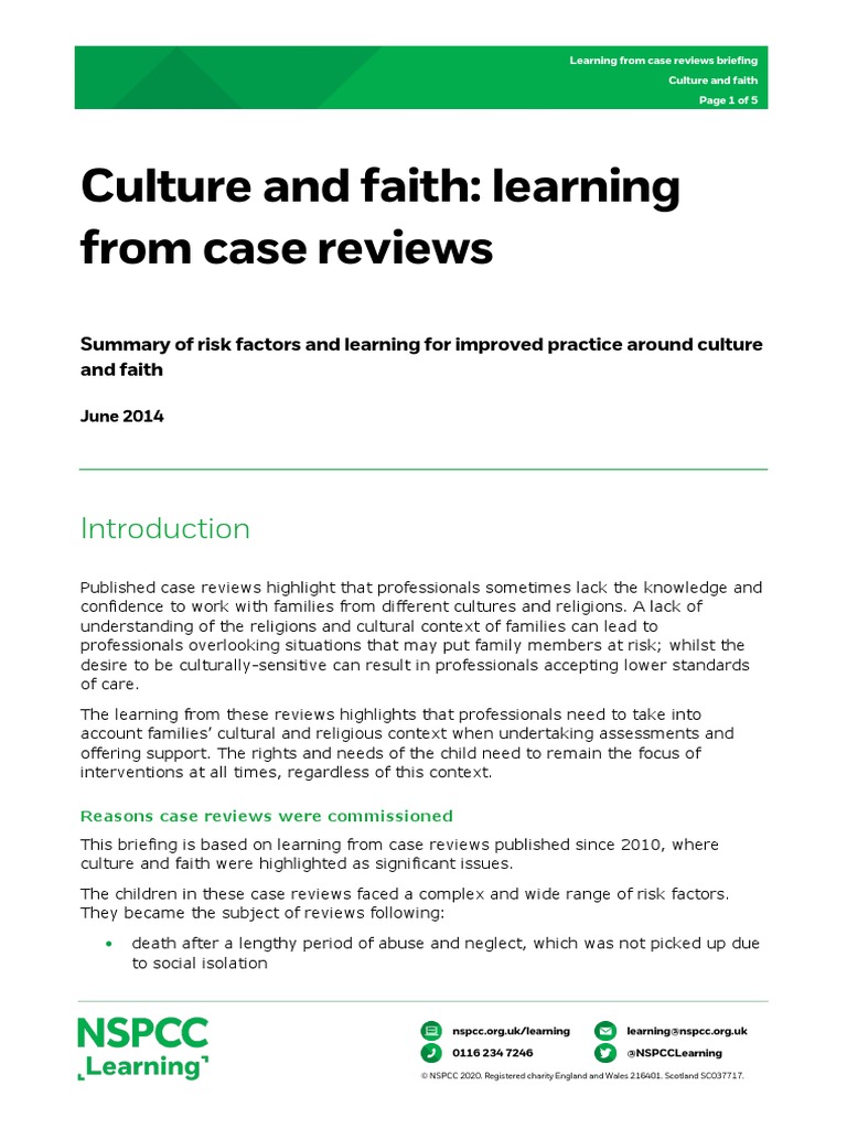 Learning From Case Reviews Culture and Faith | PDF | Child Abuse ...