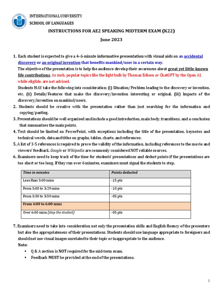 AE2 Speaking Midterm 06.2023 - Topic and Instructions | PDF | Cognition | Cognitive Science