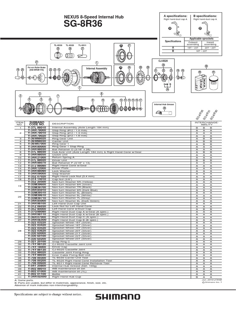 Sg-8r36 Onderdelenlijst Nexus 8 Rollerbrake | PDF | Manufactured Goods ...